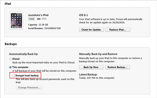 Turn off/Disable Backup Encryption in iTunes with/without Password Turn off/Disable Backup Encryption in iTunes with/without Password