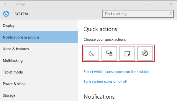 Customize Quick Actions In Windows 10