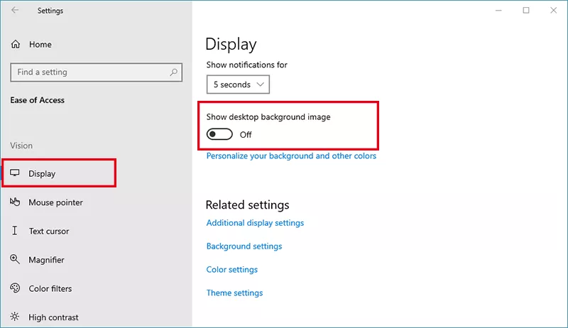 Hide and Show Desktop Background Image on Windows 10